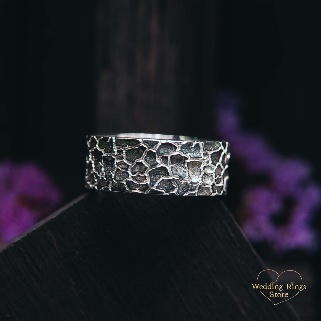 Brutalist Jewelry Cracked Ring - Handmade 9 Mm Wide Textured Ring ...