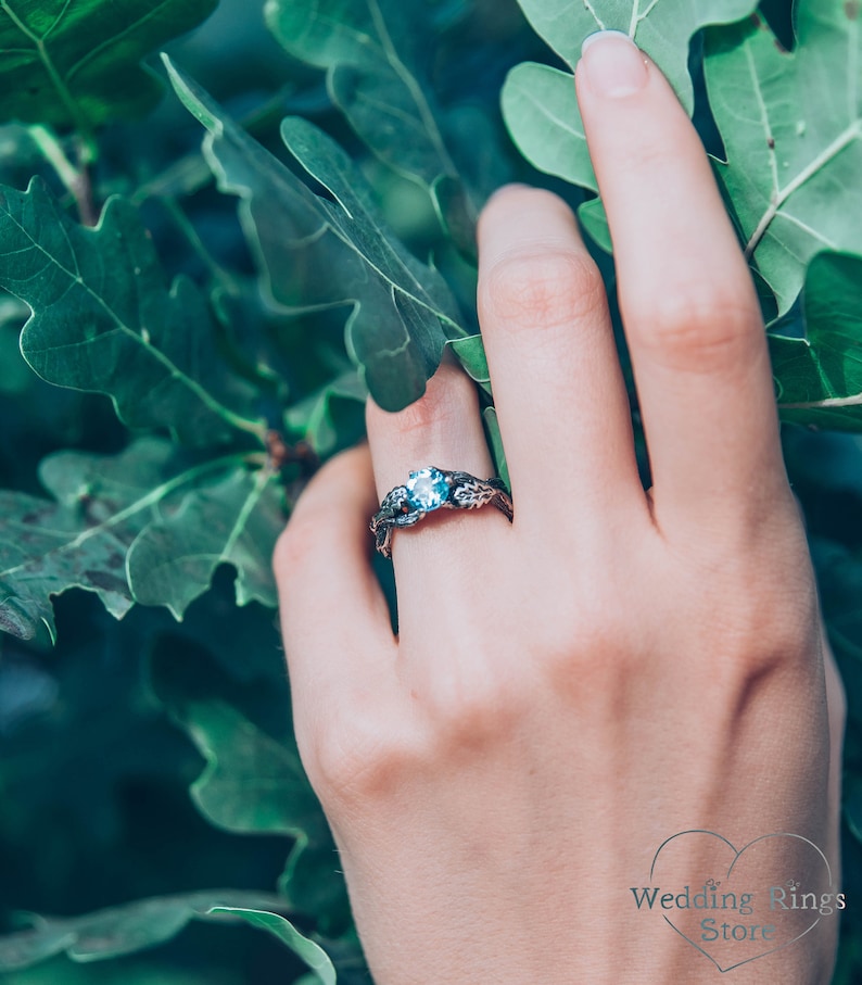 Braided Branch and Oak Leaves Topaz Engagement Ring Silver | Etsy