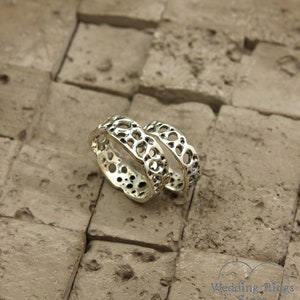 Oceans Silver Wedding Bands, Unusual Wedding Bands Set, His and Her ...