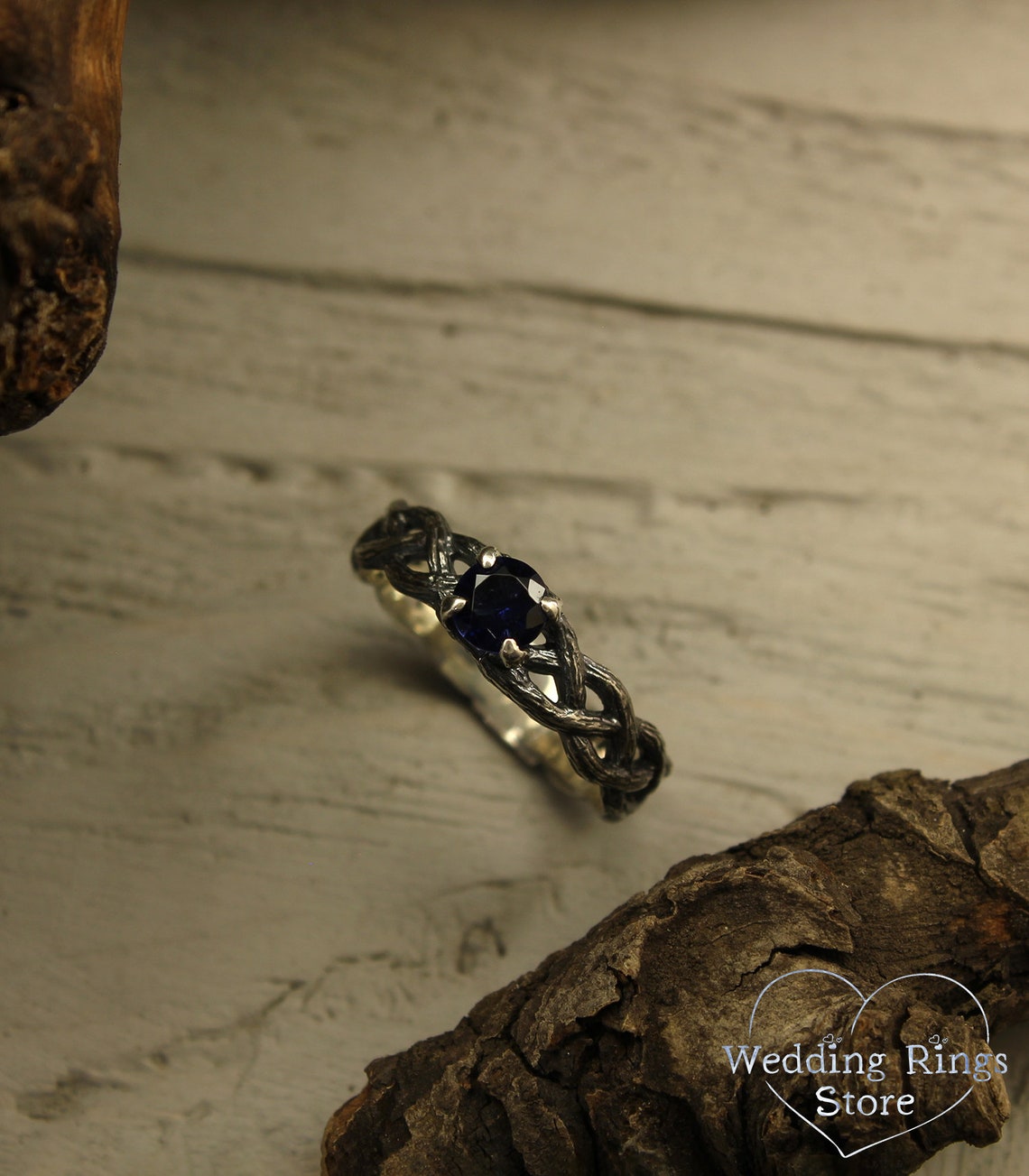 Braided twigs engagement ring with sapphire Branch engagement | Etsy
