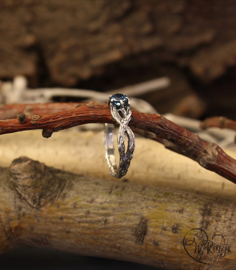 London Blue Topaz Twisted Branch Silver Ring Double Braided - Etsy