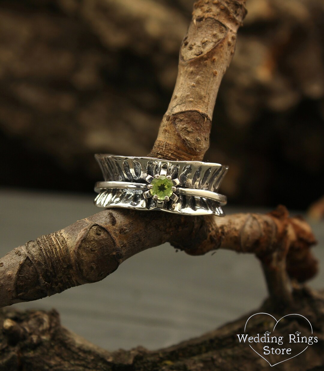 Anxiety Ring Spinner With Unique Peridot - Chunky Sterling Silver Ring ...