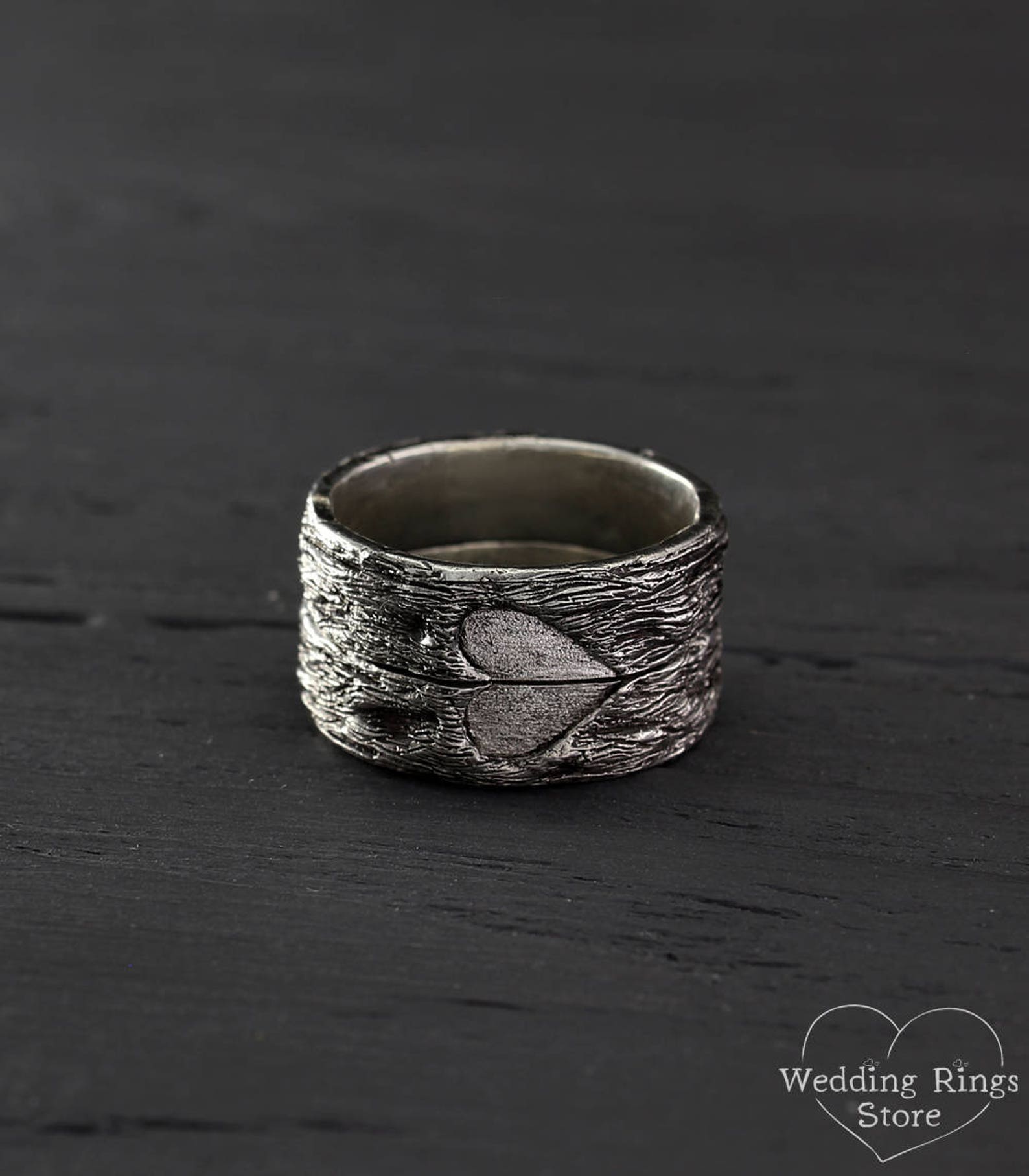 Family Heart Tree Bark Wedding Bands Set Half Heart Wedding - Etsy