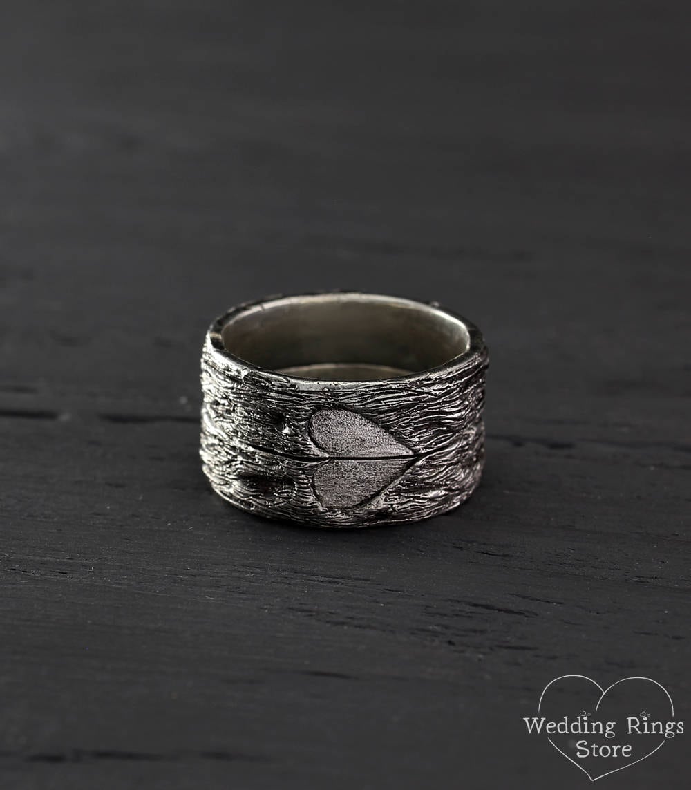 Family Heart Tree Bark Wedding Bands Set Half Heart Wedding - Etsy