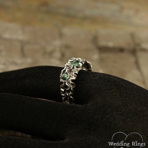 Algae Ring, Sea Ring With Emeralds, Ocean Ring, Sterling Silver Ring ...