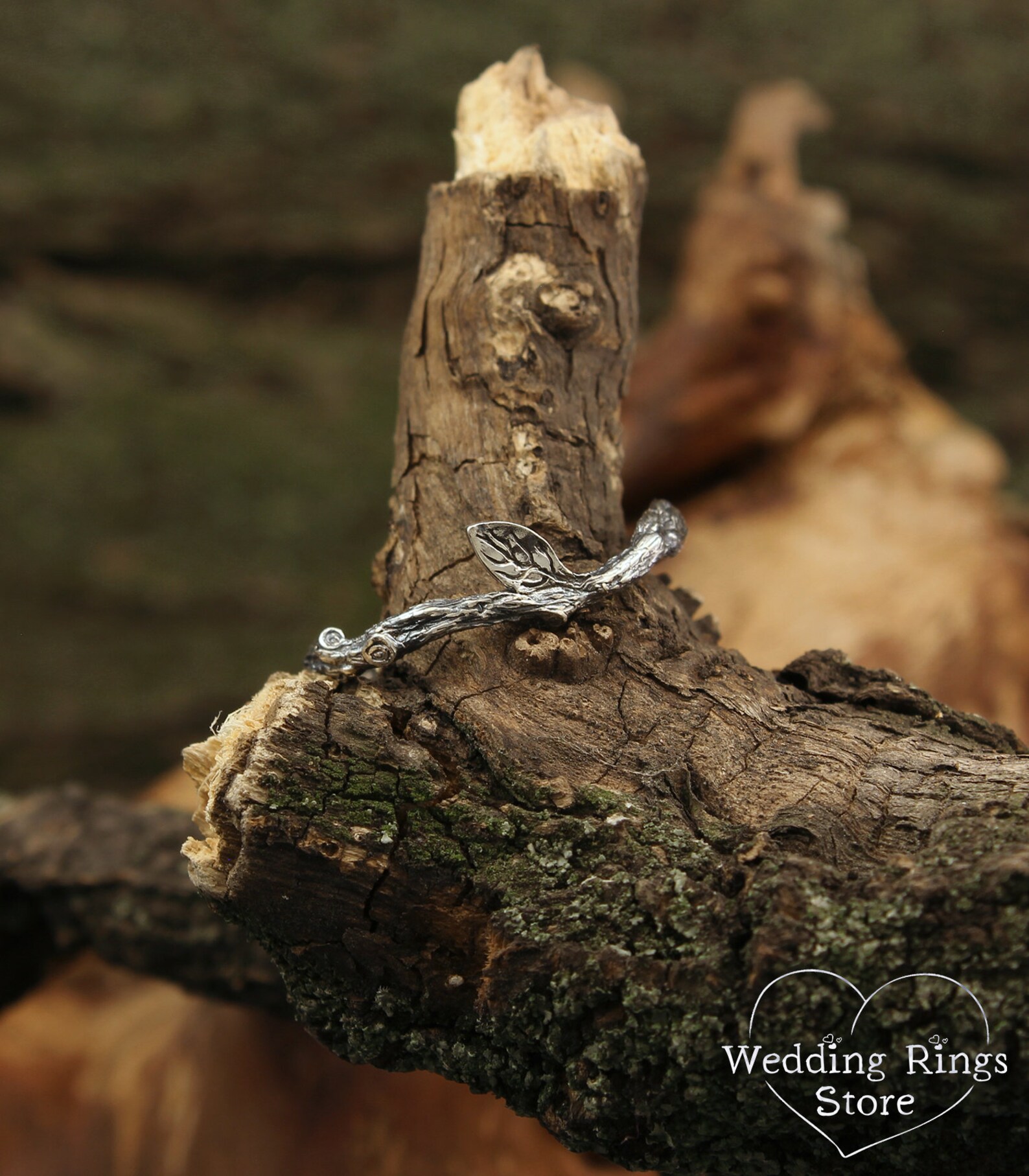 Tiny Branch and Leaf Ring Dainty Tree Bark Wedding Band Leaf - Etsy