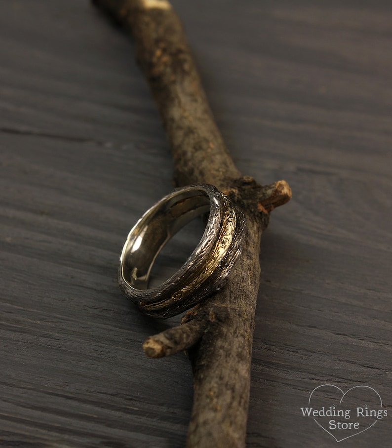 Unique Tree Band in Mixed Metals Men's Branch Wedding - Etsy