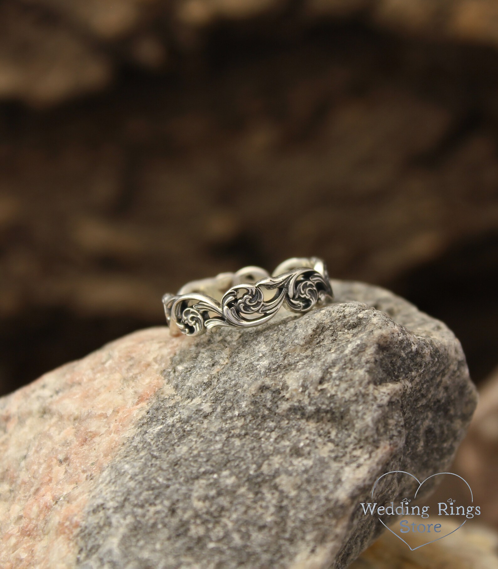 Vine wedding band Silver wedding ring in vintage style | Etsy