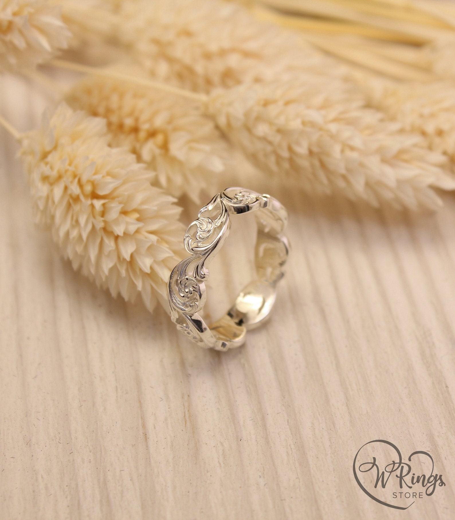 Vine wedding band Silver wedding ring in vintage style | Etsy