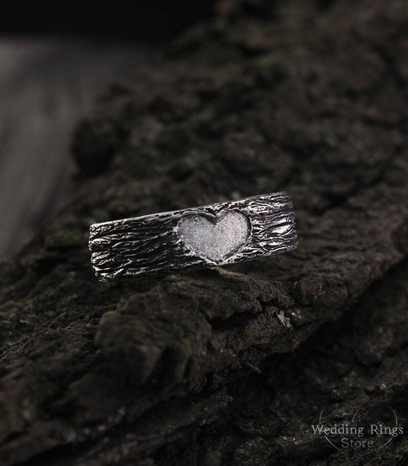 Tree Wedding Band, Heart Wedding Ring, Rustic Ring, Unique Wedding Band ...