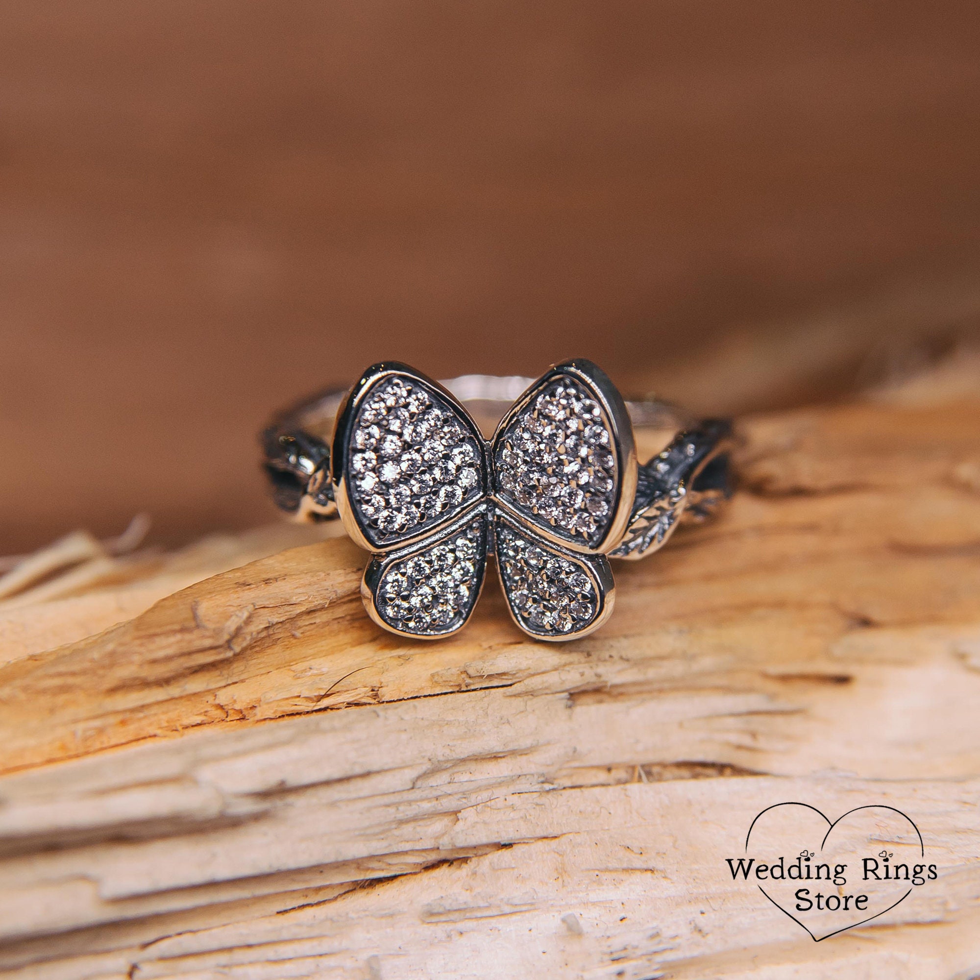 Large Silver Butterfly Ring Infinity Tree Branch With Leaves and Multi ...
