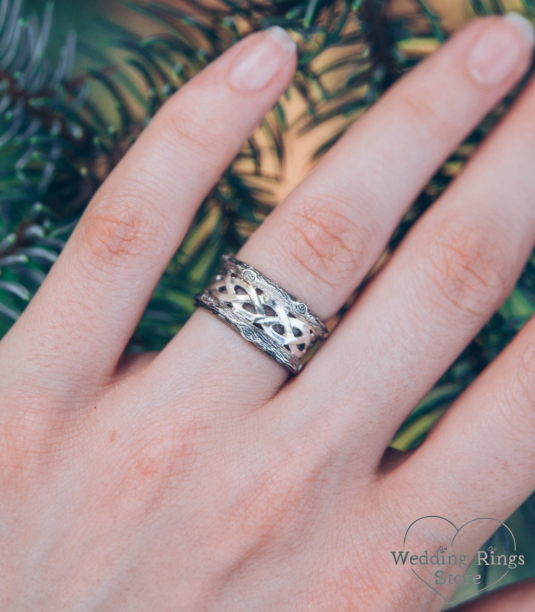 Braided Tree Band in Sterling Silver, Tree Silver Wedding Ring, Braided ...