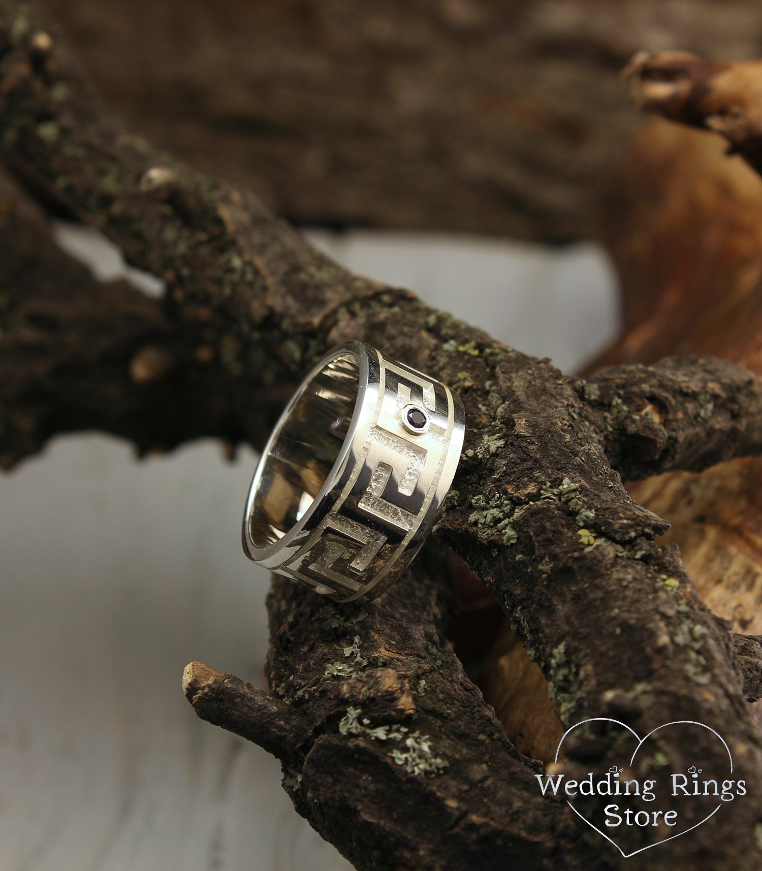 Greek Wedding Band With Sapphire 10mm Greek Ring Big Ring - Etsy