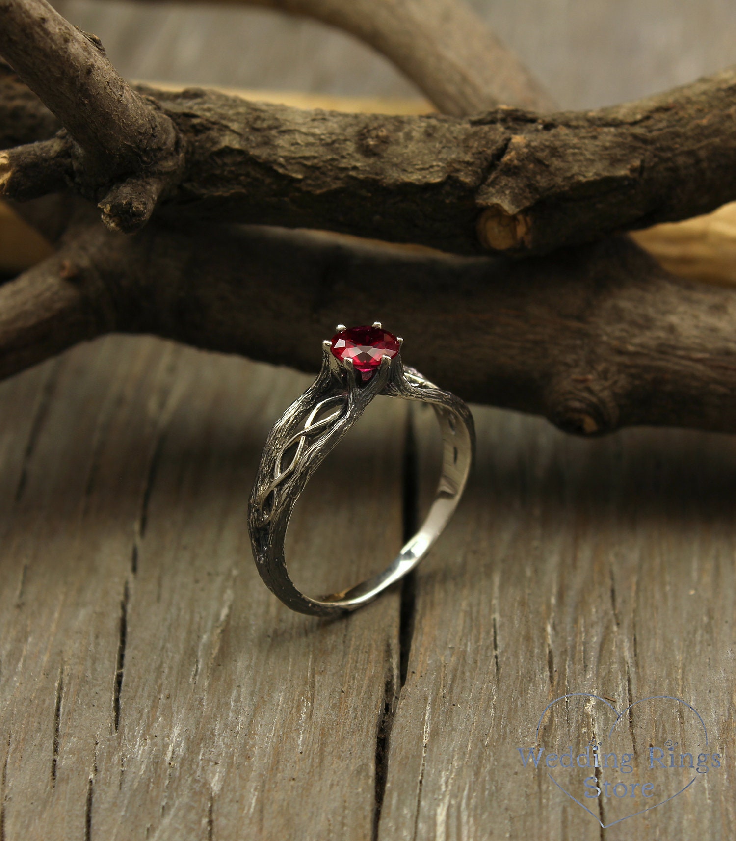 Infinity branch engagement ring with ruby Dainty twig | Etsy
