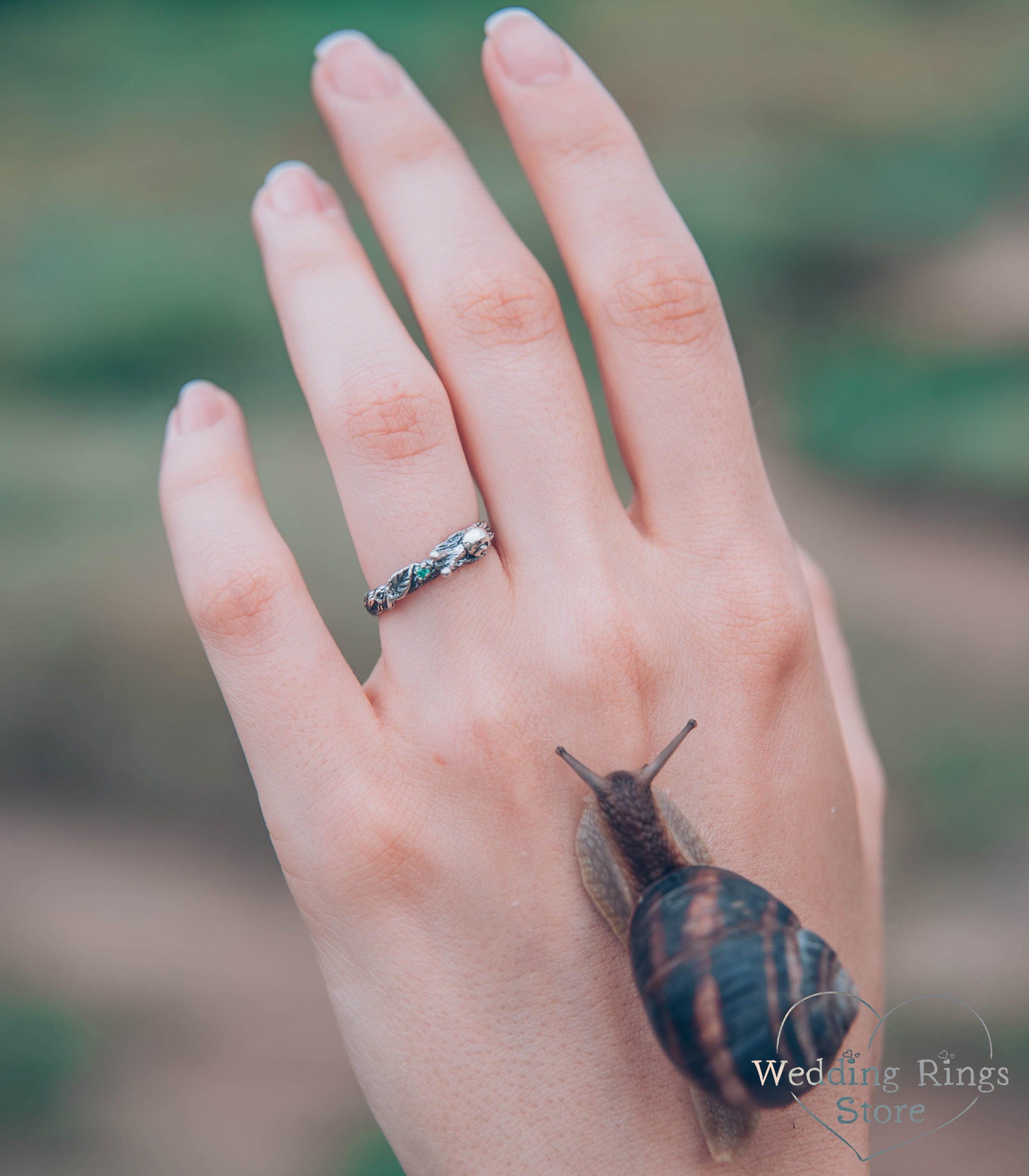 Snail on a Branch Ring With Emerald Tiny Sterling Silver - Etsy Canada