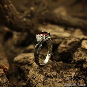 Unique Forest Engagement Ring With Garnet, Leaves on the Branch Ring ...