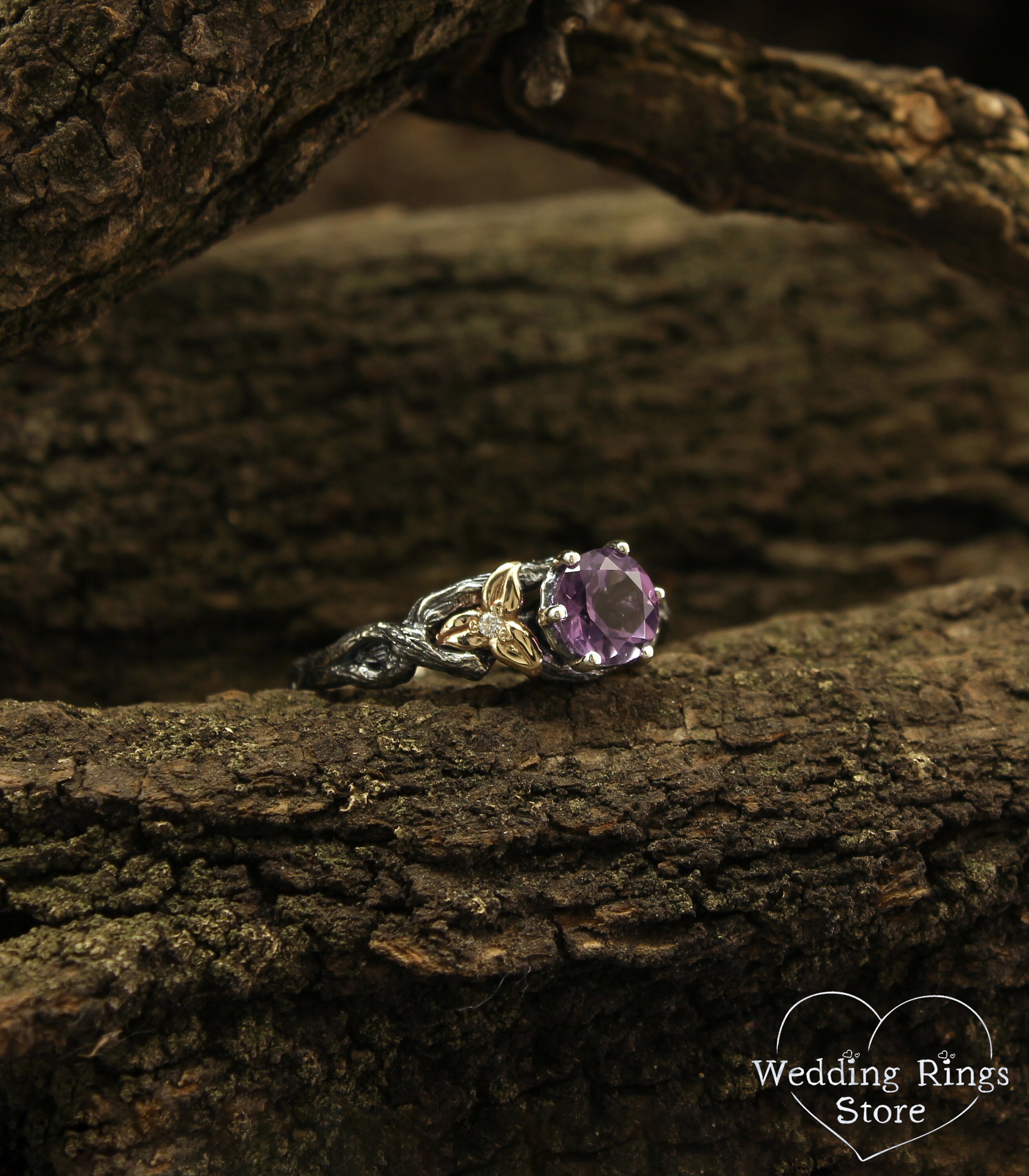 Unusual Twig Engagement Ring With Amethyst Mixed Metals - Etsy