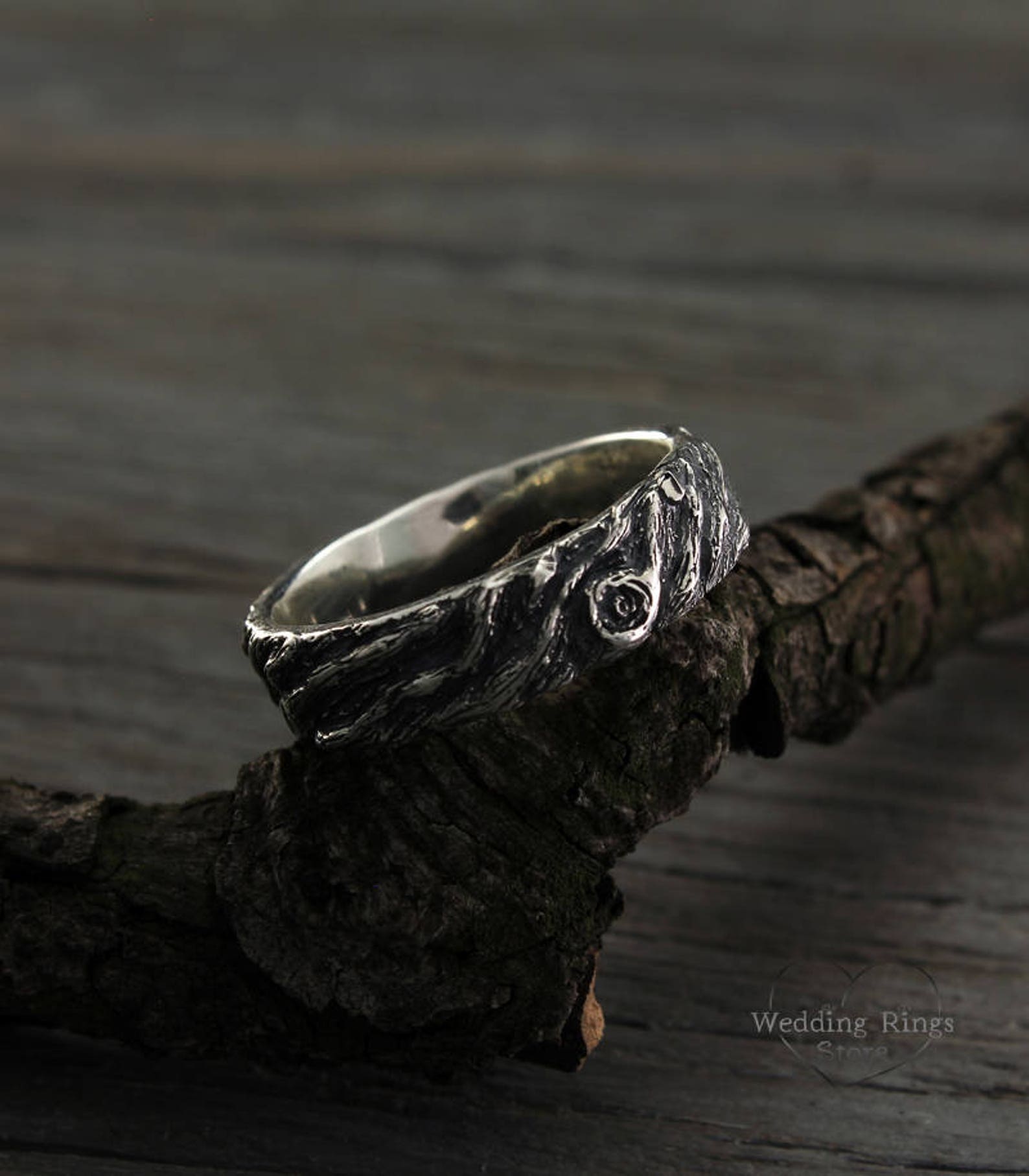 Tree Band, Men's Wedding Ring, Rustic Wedding Band, Tree Silver Band ...