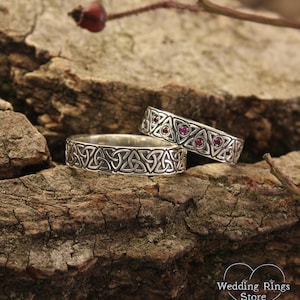 Silver Celtic Matching Wedding Rings, Infinity Triquetra Couple Wedding Bands, Handmade Celtic ...