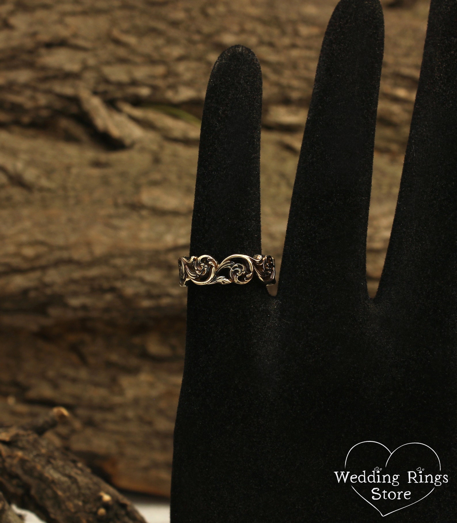 Unique vintage style wedding band Vine wedding ring for her | Etsy