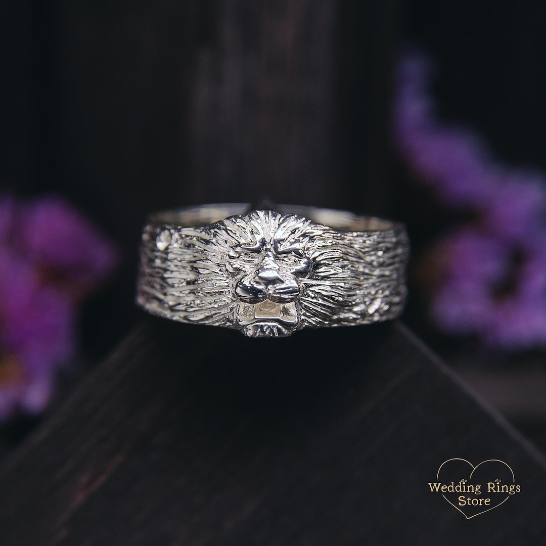 Statement Lion Ring - Animal Design Ring - Wide Leo Ring Durable Silver ...