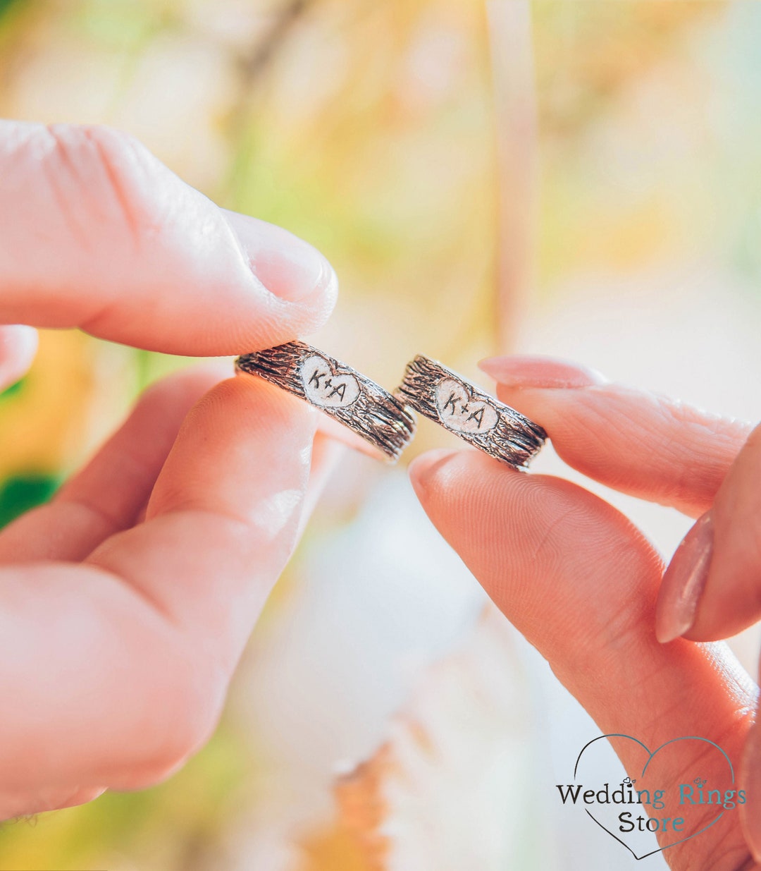 Personalized Silver Couple Wedding Bands — Matching Initials Rings Set ...