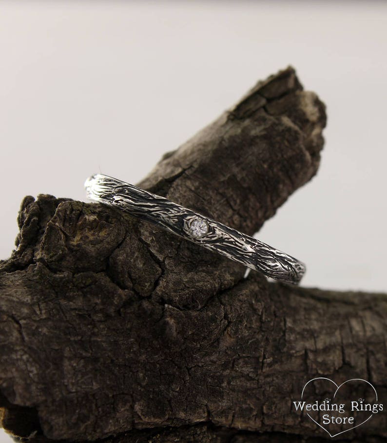 Diamond Tree Bark Engagement Ring Womens Tree Ring Diamond - Etsy