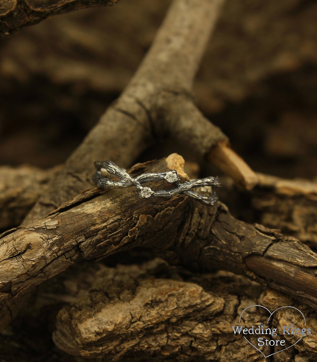 Double Braided Twig Engagement Ring, Diamonds Engagement Ring, Tiny ...