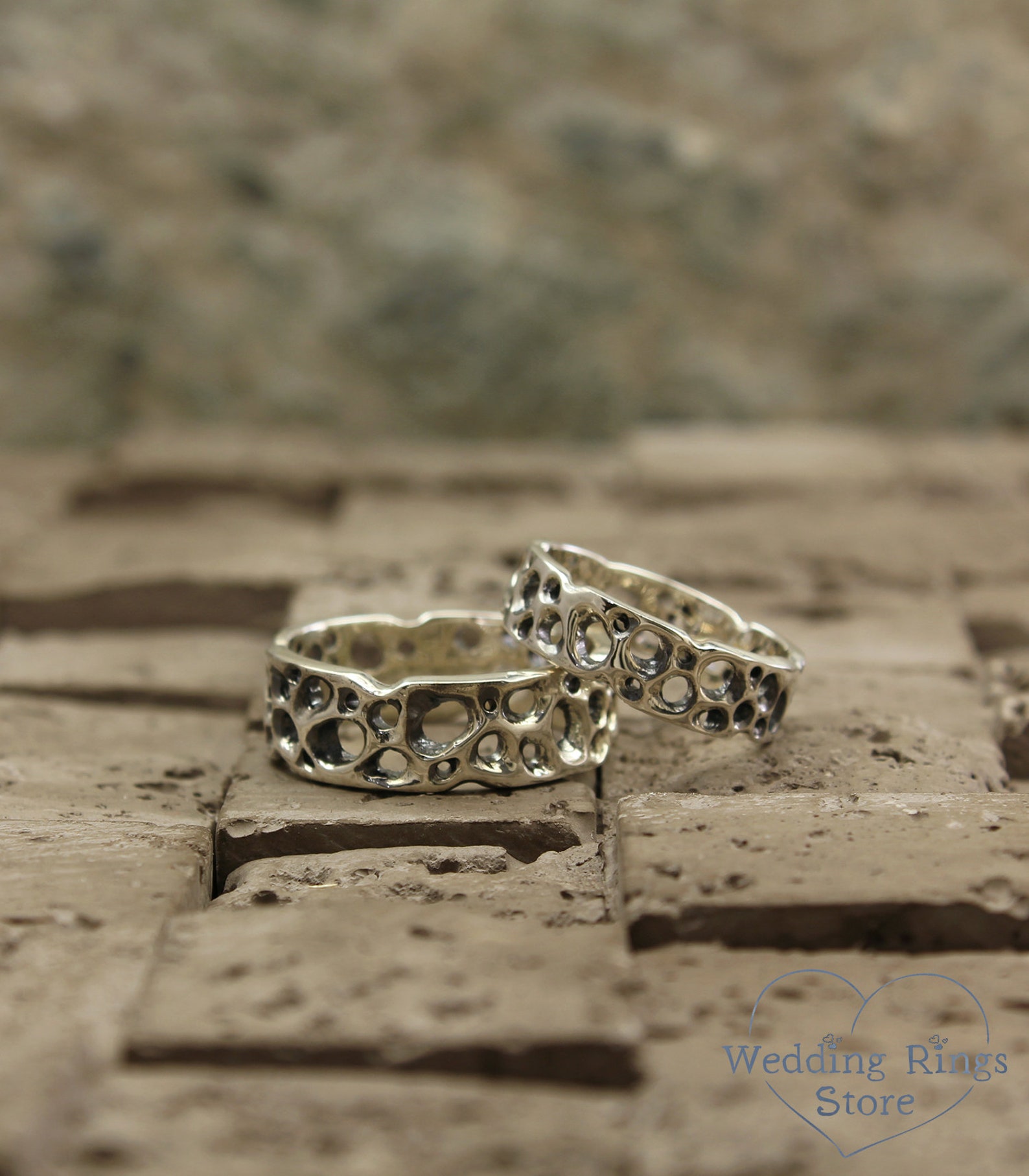 Oceans silver wedding bands Unusual wedding bands set His | Etsy