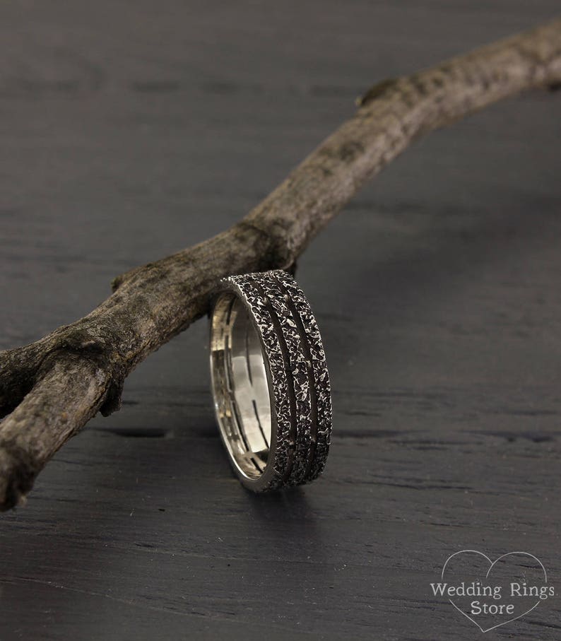 Heavy Silver Band in Oxidized Finish Unusual Silver Wedding - Etsy