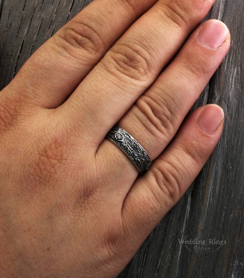 Tree bark wedding band Rustic wedding ring Family tree | Etsy