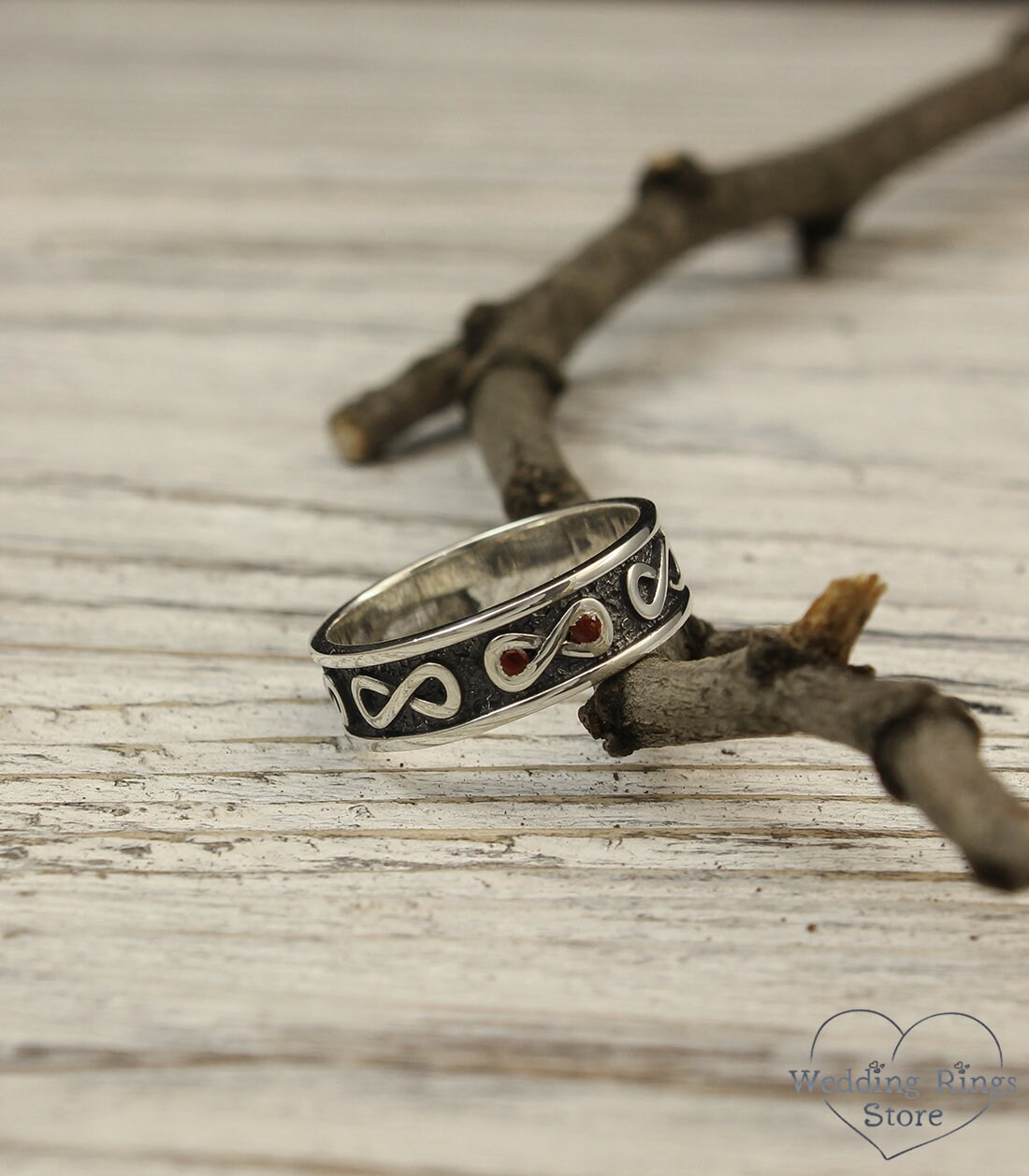 Infinity Silver Wedding Band With Garnet Unique Infinity - Etsy
