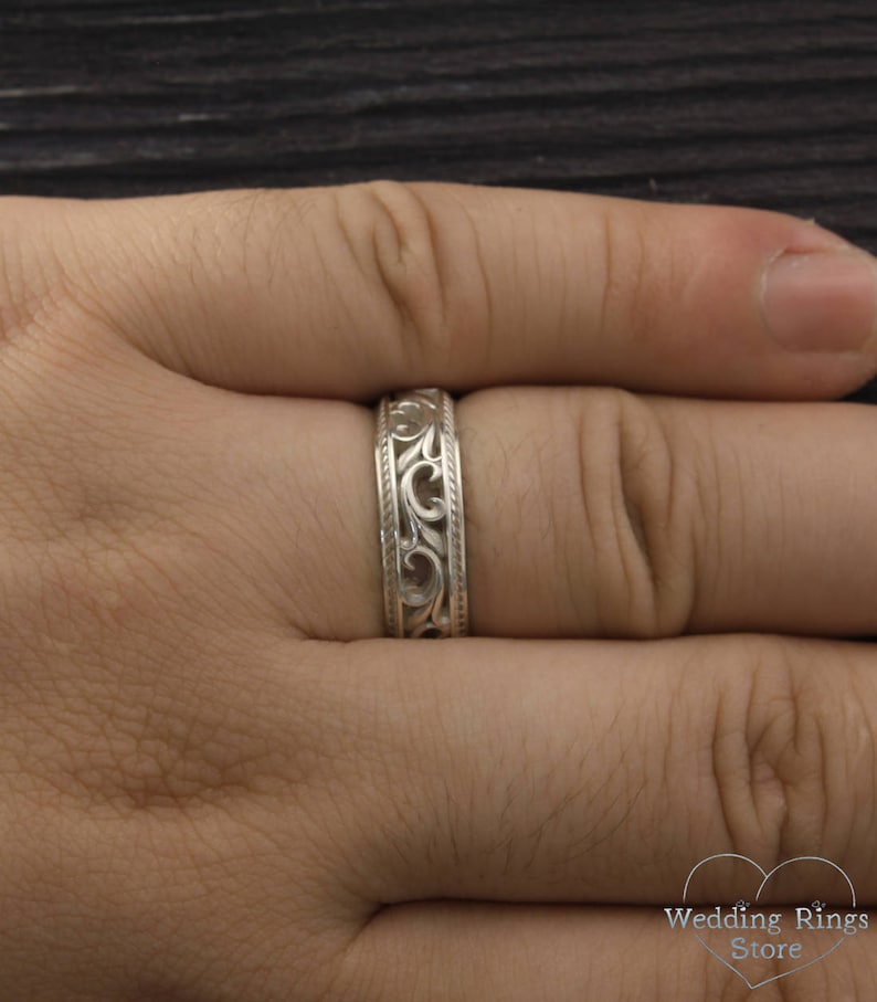 Vintage Style Silver Wedding Bands Nature Wedding Rings - Etsy