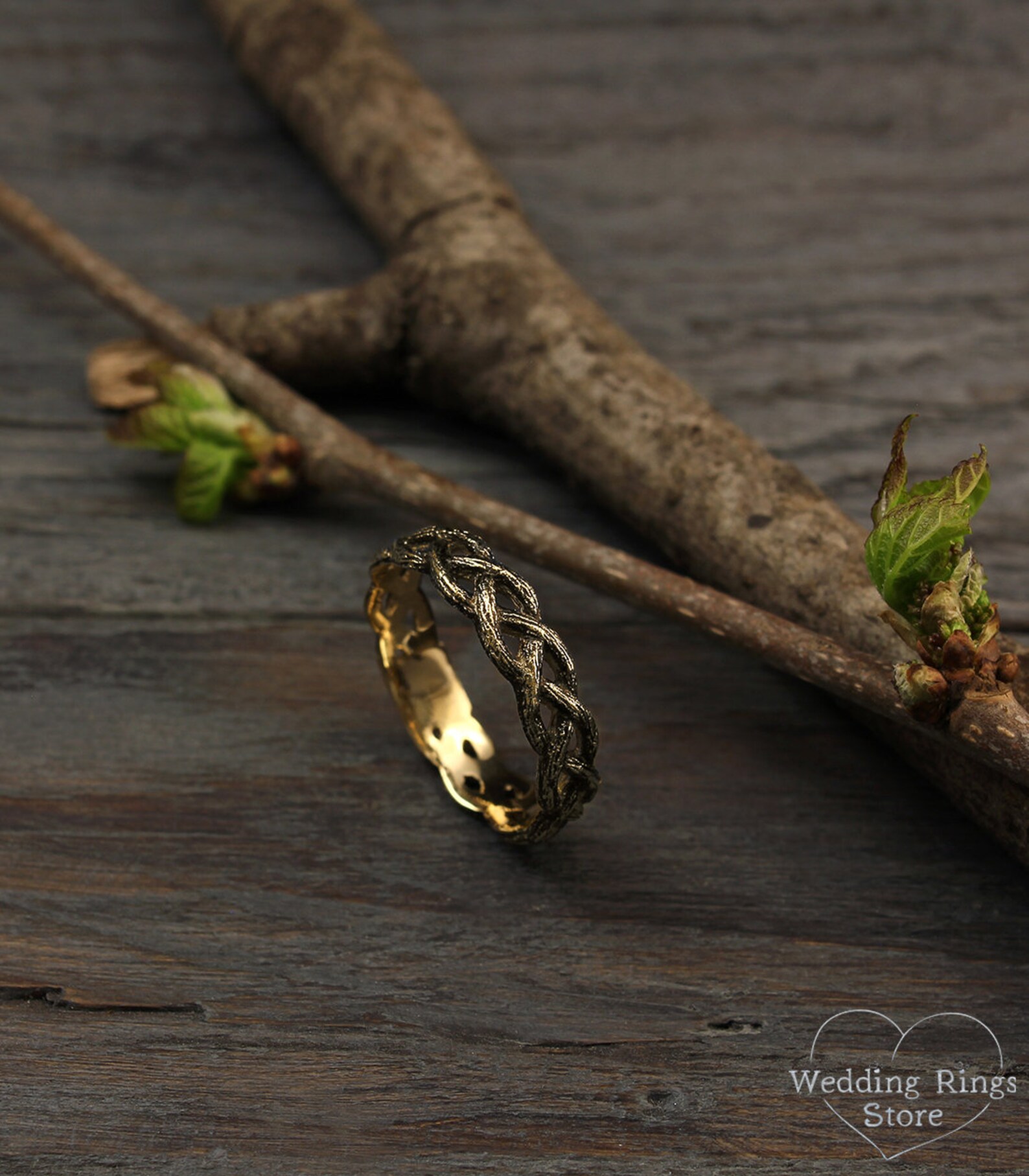 Twisted Tree Branches Wedding Band, Tree Gold Wedding Ring, Yellow Gold ...