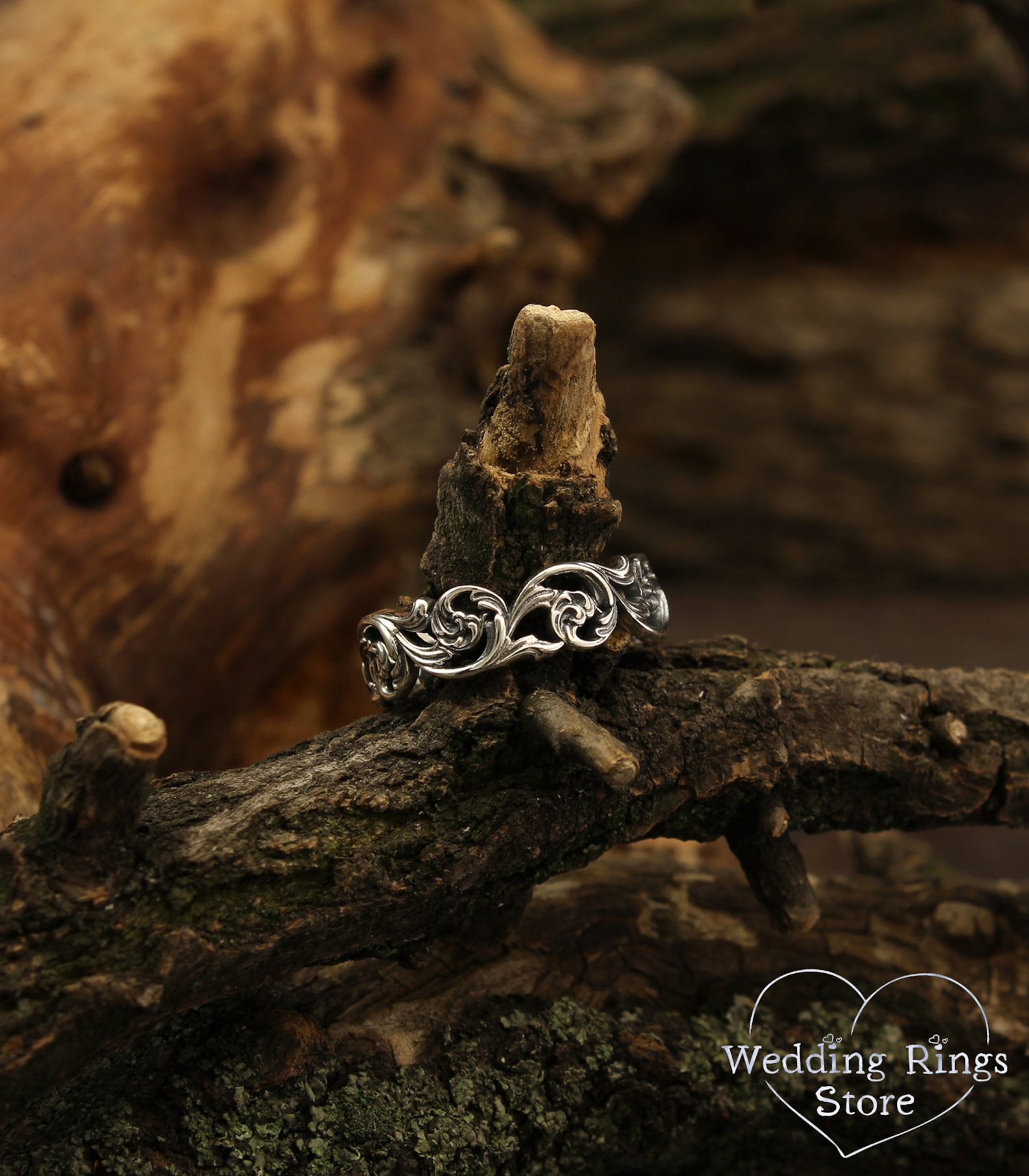 Women's Vintage Style Vine Wedding Band, Vine Wedding Band, Nature ...