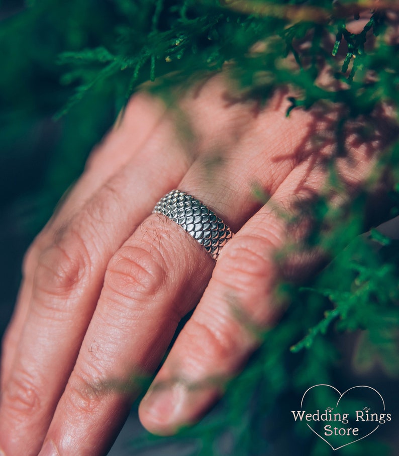 Fish Scales Ring Unique Men's Band Sterling Silver Band - Etsy