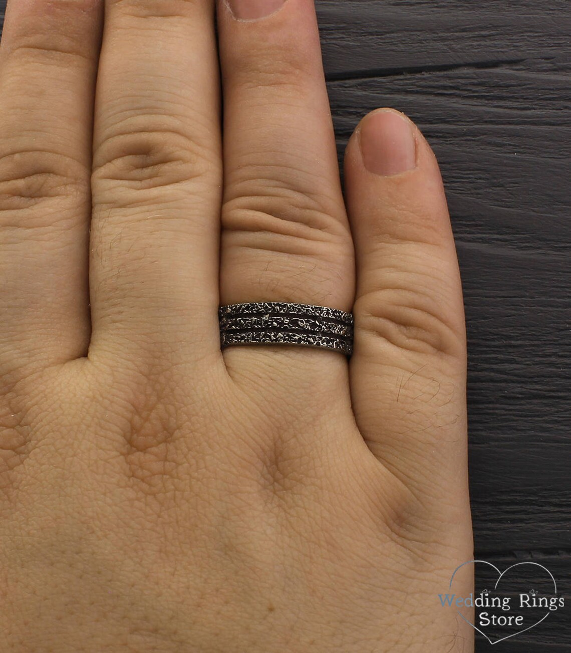 Heavy Silver Band in Oxidized Finish Unusual Silver Wedding - Etsy