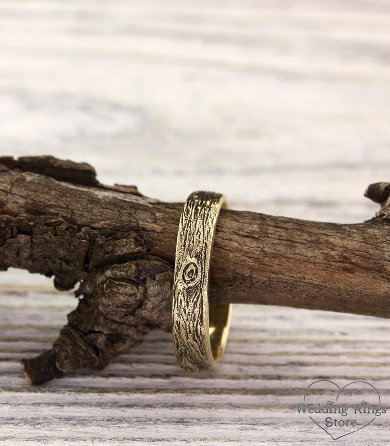 Tree Bark Ring, Tree Gold Wedding Band, Bark Wedding Band, Wild Nature ...