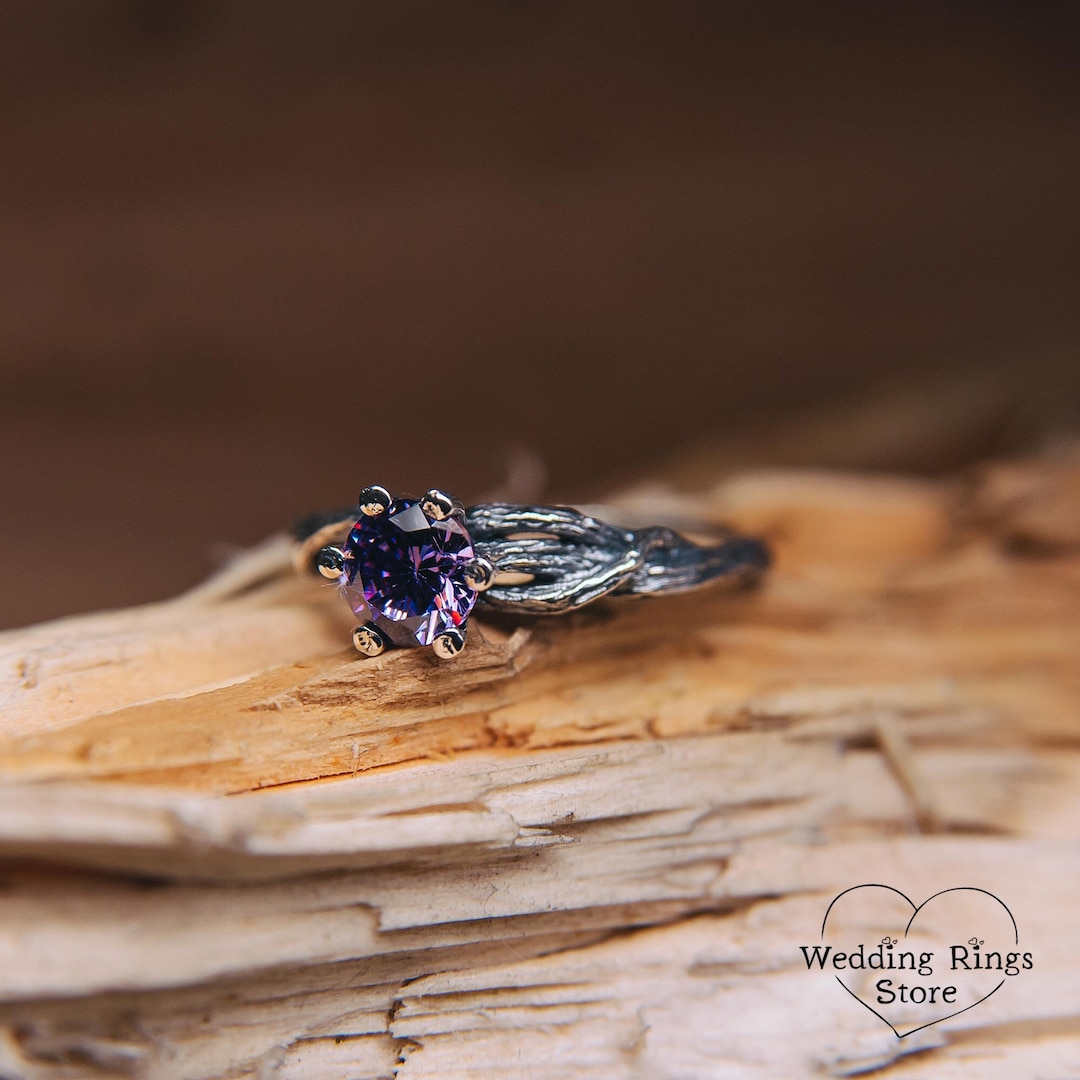 Twisted Silver Tree Branch Ring With Amethyst Fairy Forest Themed ...