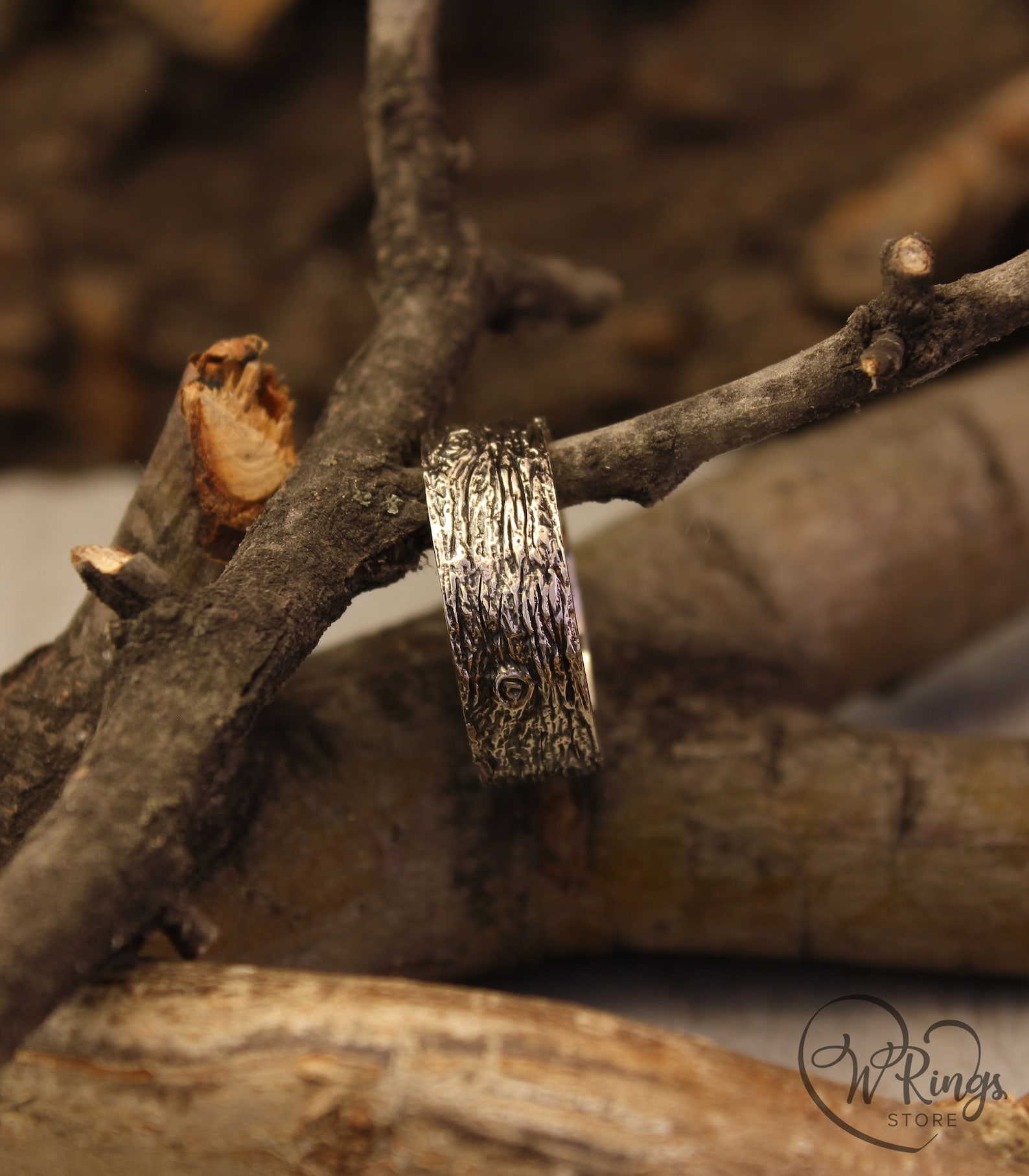Men's wide tree bark band made in 14k solid white gold | Etsy