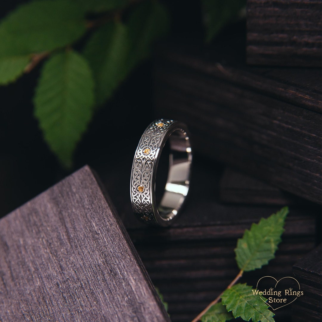 Celtic Eternity Ring With Natural Shiny Citrine Gems - Yellow Citrine ...