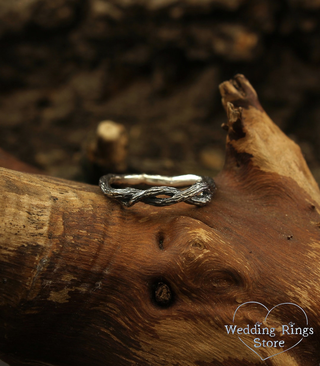 Small Braided Branch Wedding Band, Unusual Tree Bark Band, Unique ...