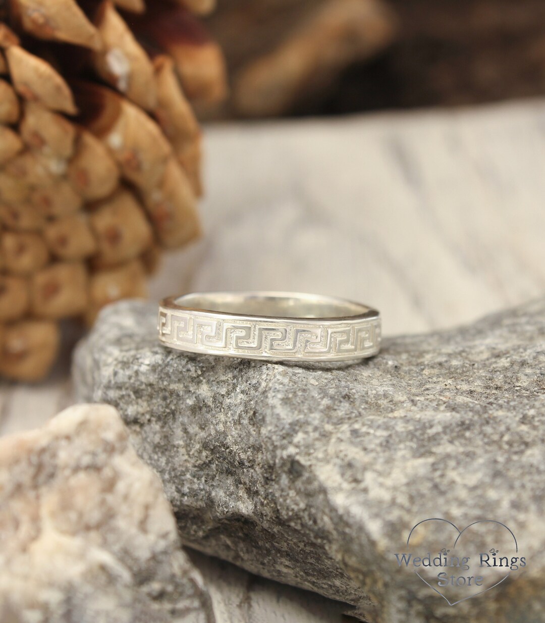 Shiny Greek Ring in Solid Silver, Spiral Meander Greek Key Ring ...