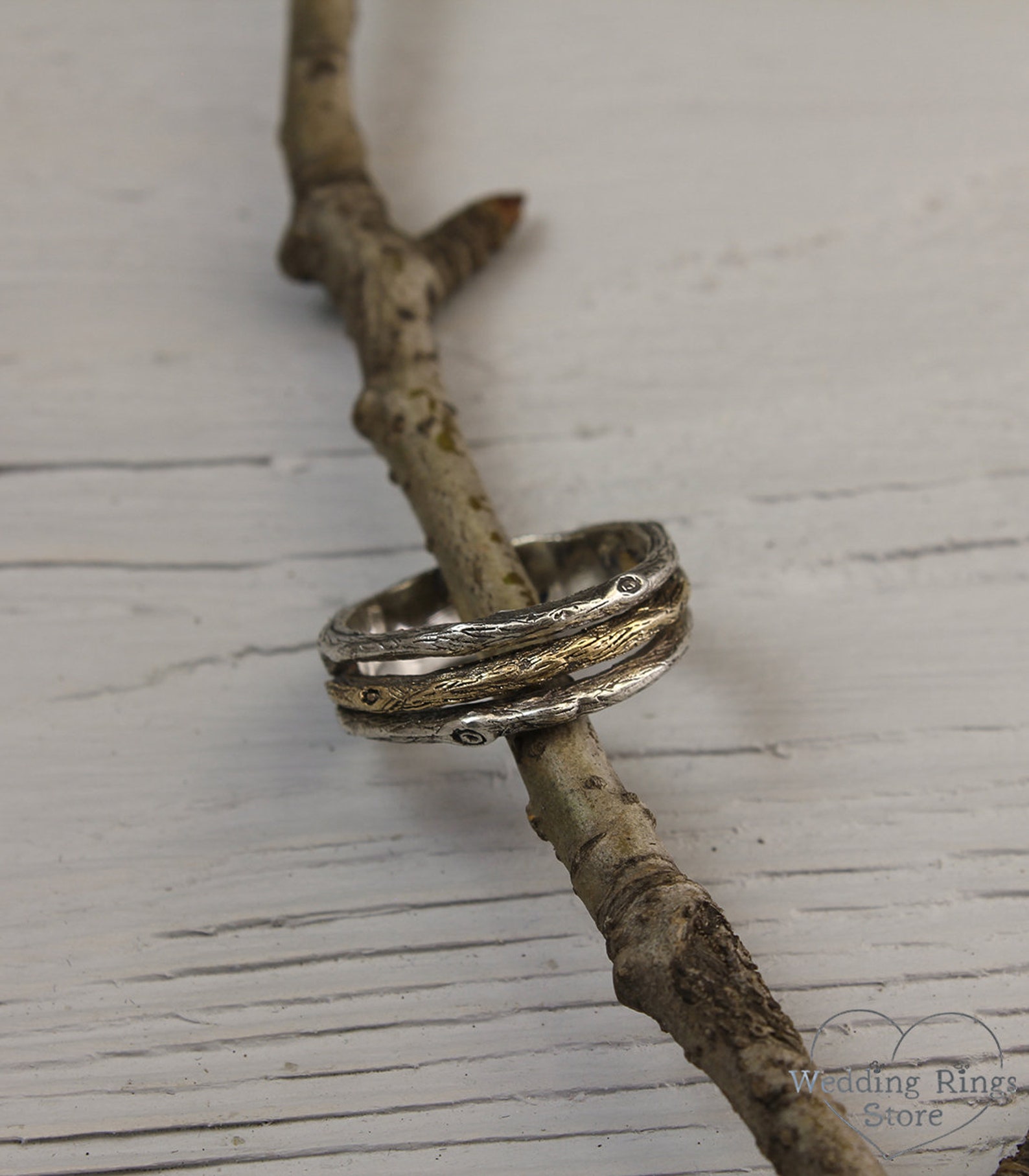 Unique Tree Band in Mixed Metals Men's Branch Wedding - Etsy