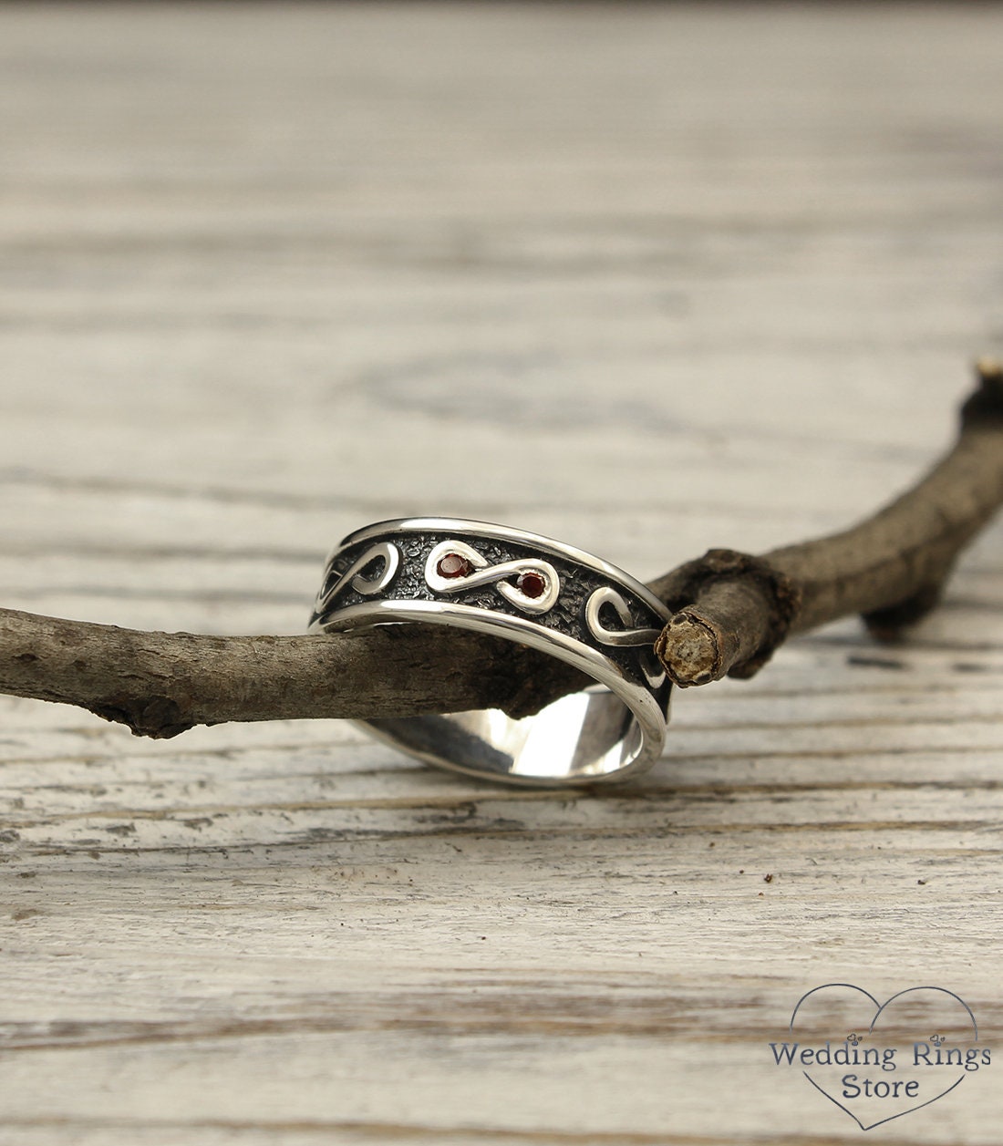 Infinity silver wedding band with garnet Unique infinity | Etsy