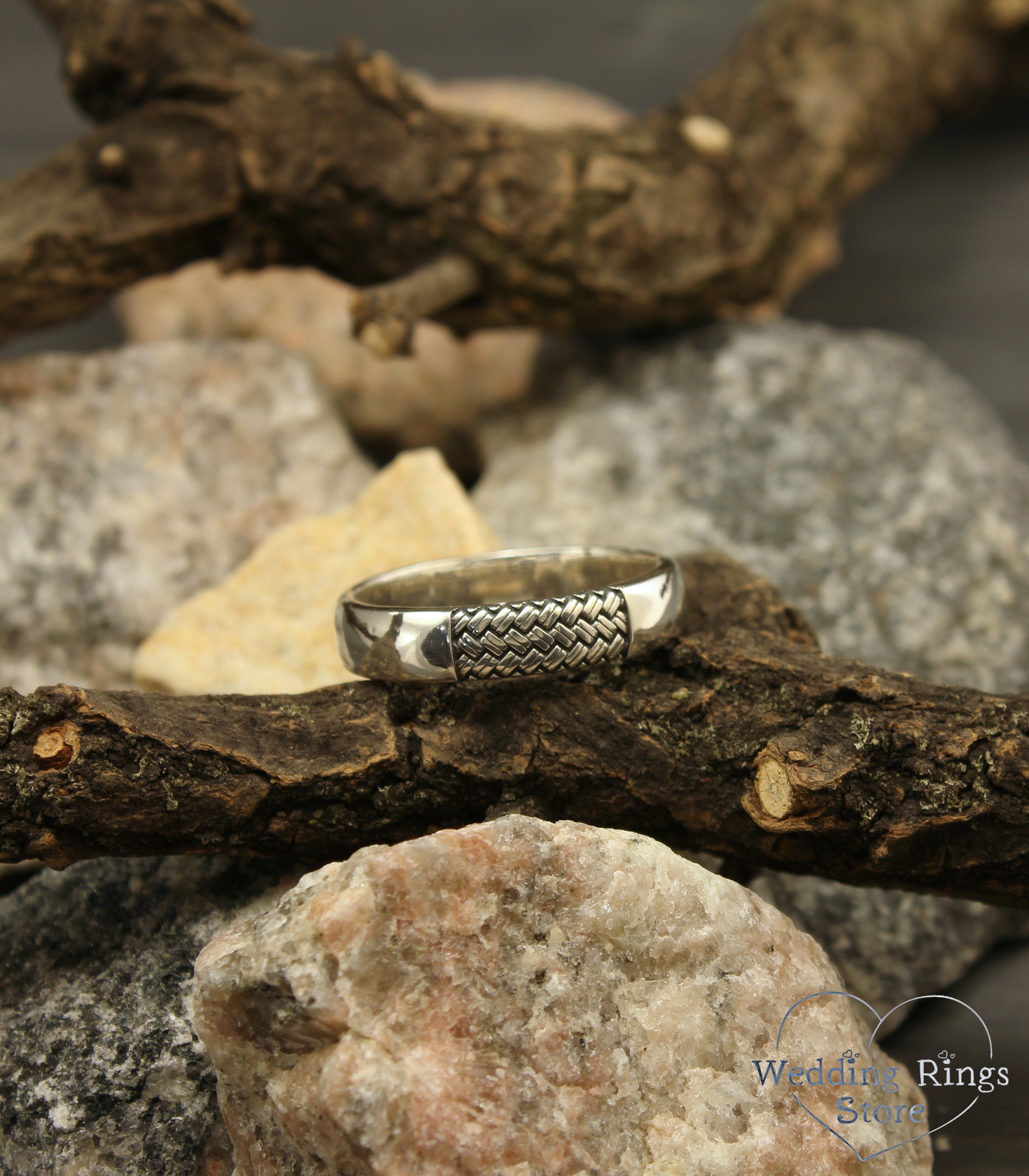 Simple and Knit Wedding Band Braided Sterling Silver Ring - Etsy