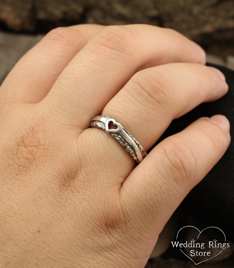Unique heart engagement ring Wavy mens womens silver ring | Etsy