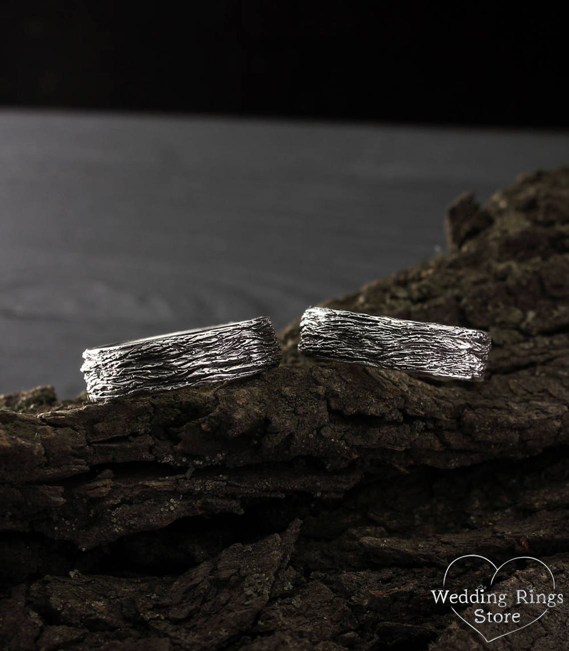 Family Heart Tree Bark Wedding Bands Set Half Heart Wedding - Etsy