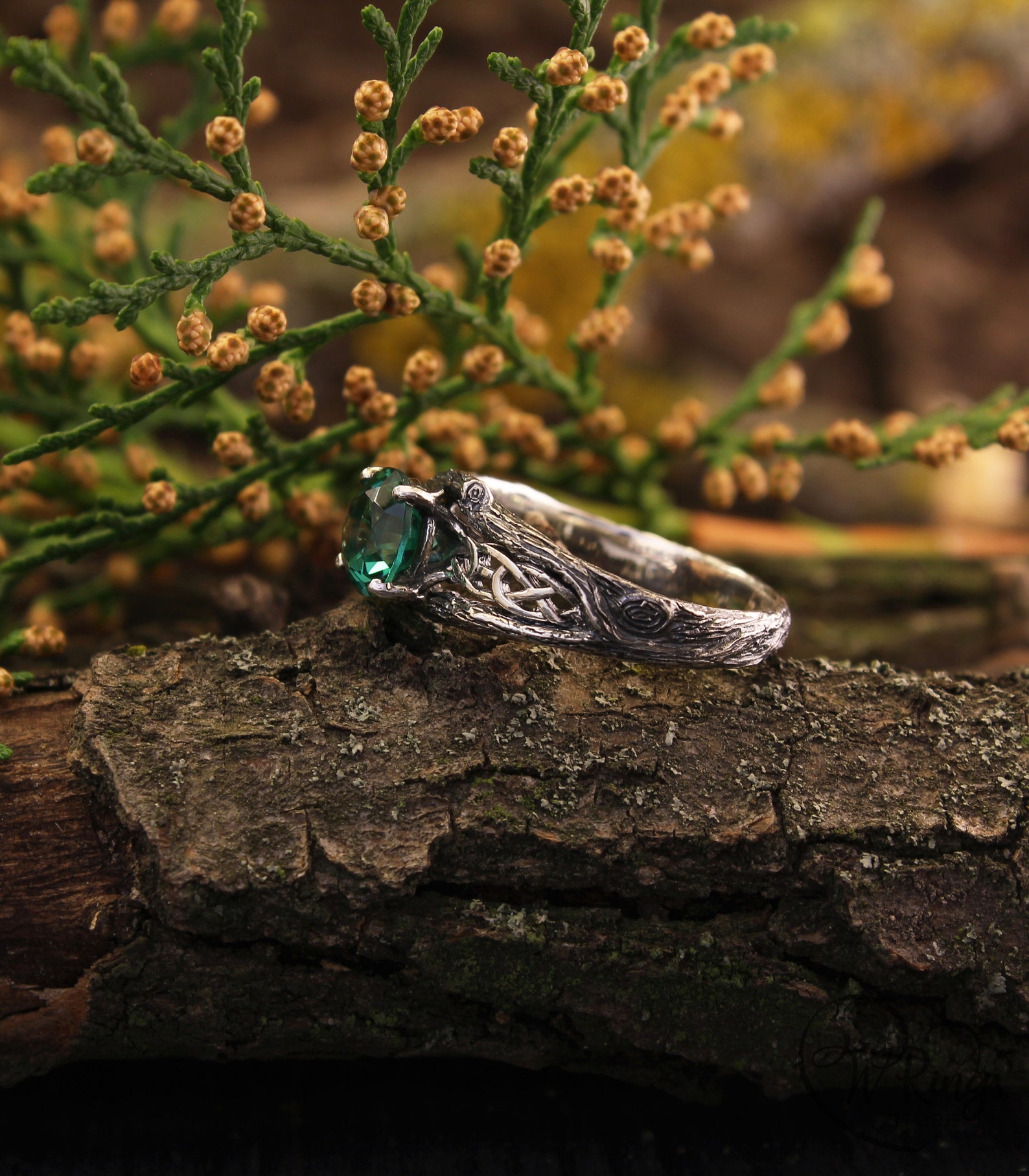 Green Quartz & Celtic Pattern Silver Ring Braided Twig - Etsy