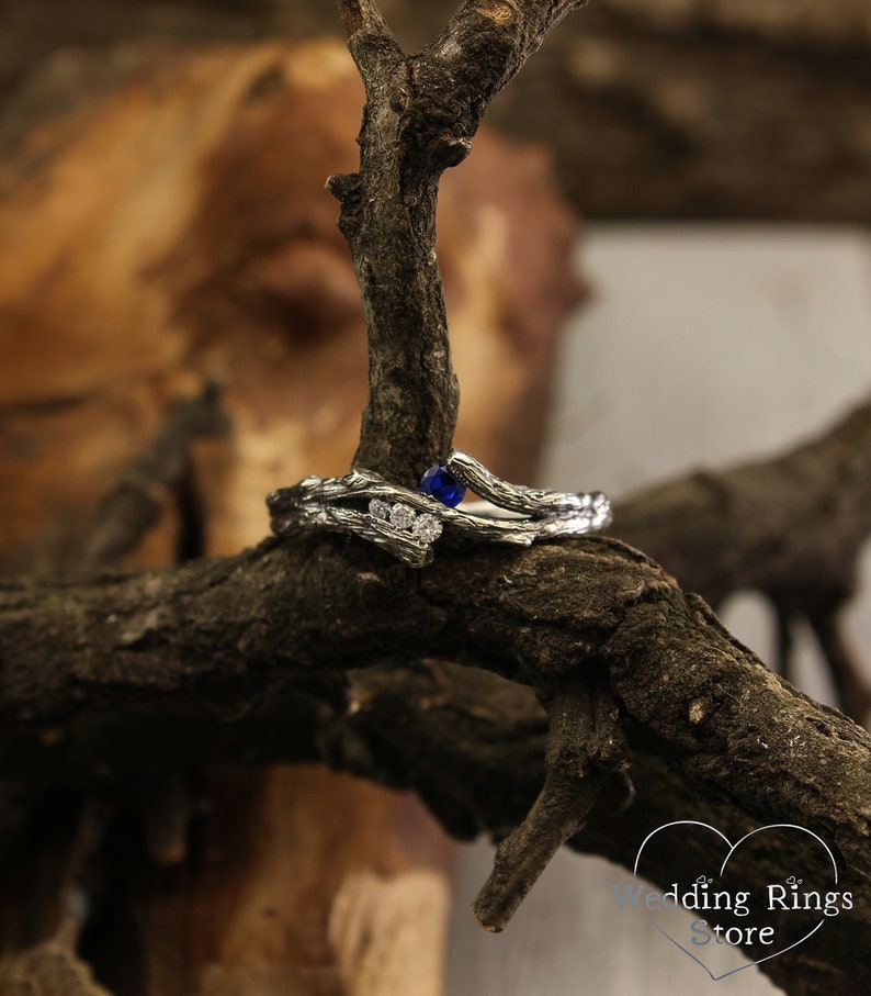 Dainty Double Branch Engagement Ring With Sapphire | Etsy